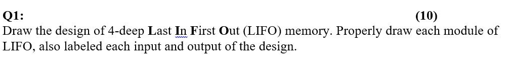 Solved Q1: (10) Draw the design of 4-deep Last In First Out | Chegg.com
