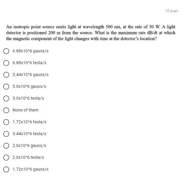 Solved 10 puan An isotropic point source emits light at | Chegg.com