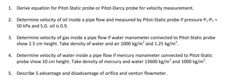 Solved 1. Derive equation for Pitot-Static probe or | Chegg.com