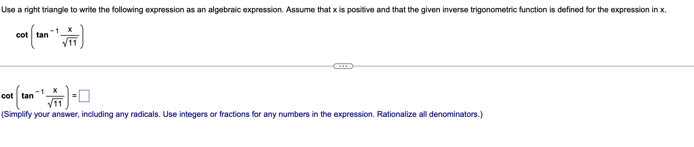Solved Use a right triangle to write the following | Chegg.com