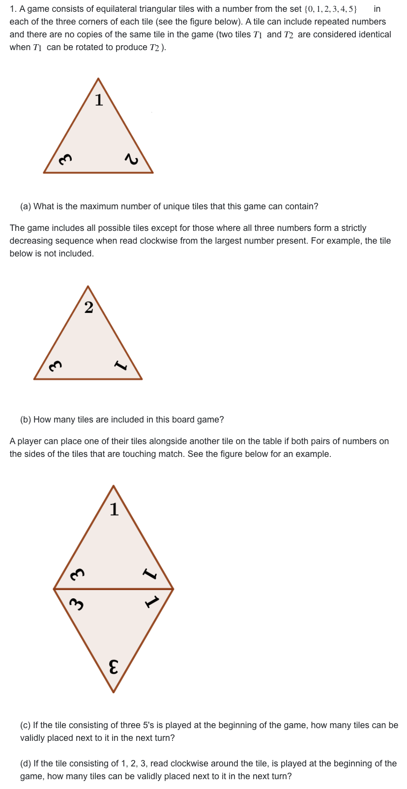 Solved 1. A game consists of equilateral triangular tiles | Chegg.com