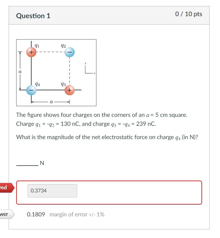 Solved The figure shows four charges on the corners of an a | Chegg.com