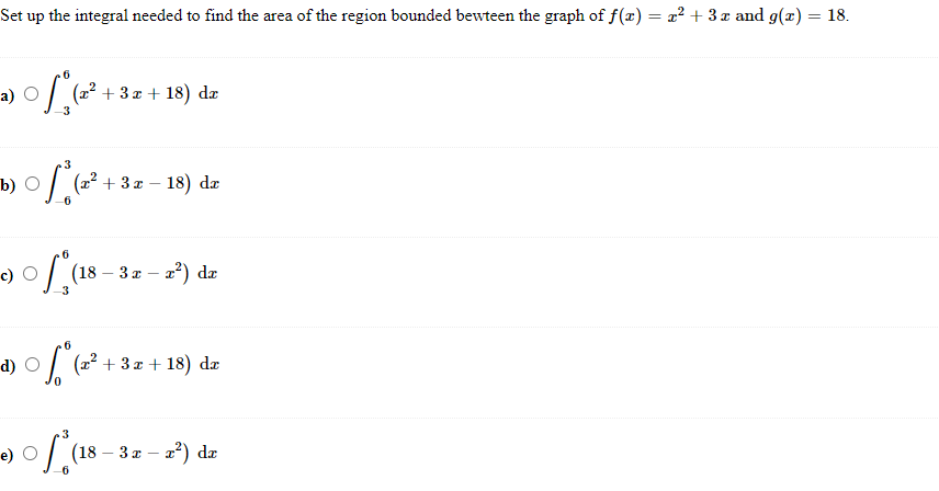 Solved Set up the integral needed to find the area of the | Chegg.com