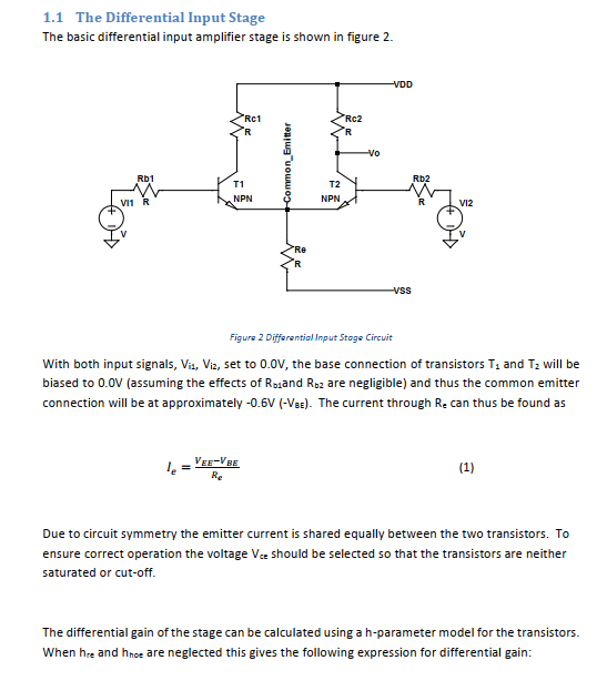 1.1 The Differential Input Stage The basic | Chegg.com