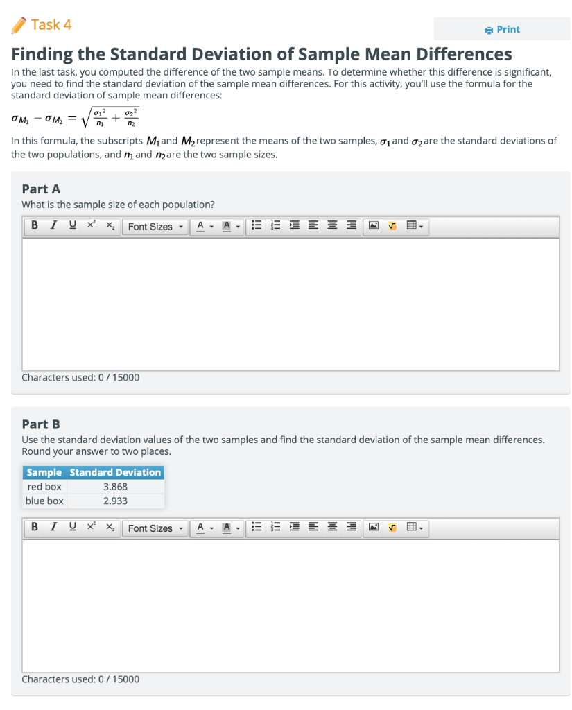 Solved Task 4 Print Finding the Standard Deviation of Sample | Chegg.com