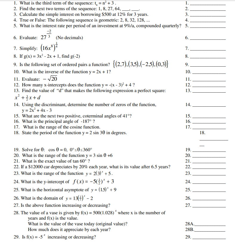 Solved 1. What is the third term of the sequence: tn=n2+3. | Chegg.com