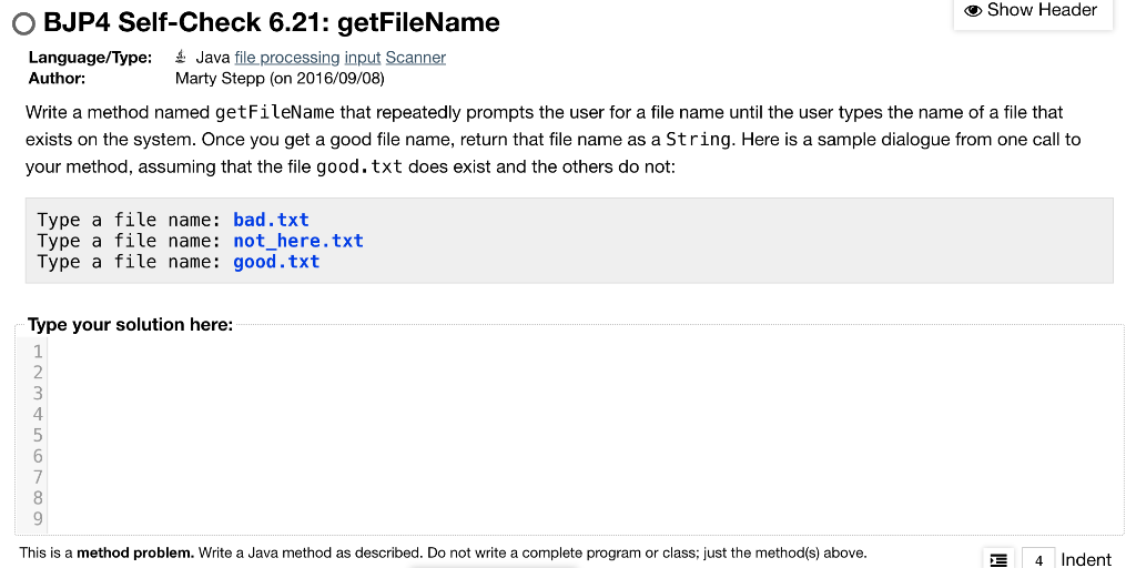 Solved ⑨ Show Header O BJP4 Self-Check 6.21: getFileName | Chegg.com
