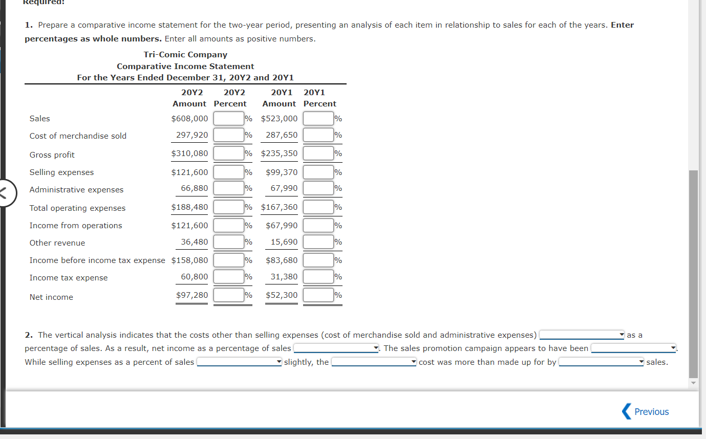 Solved Required! 1. Prepare a comparative income statement | Chegg.com
