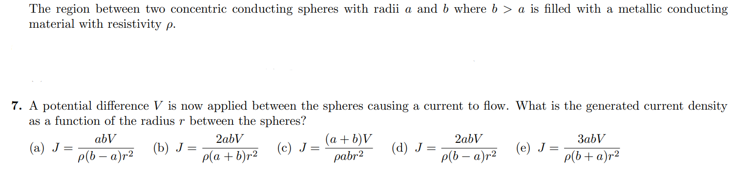 Solved The region between two concentric conducting spheres | Chegg.com