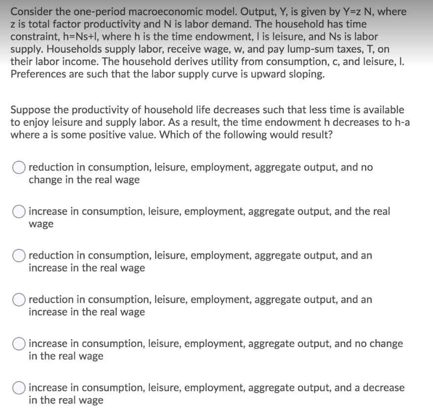 Solved Consider the one-period macroeconomic model. Output, | Chegg.com