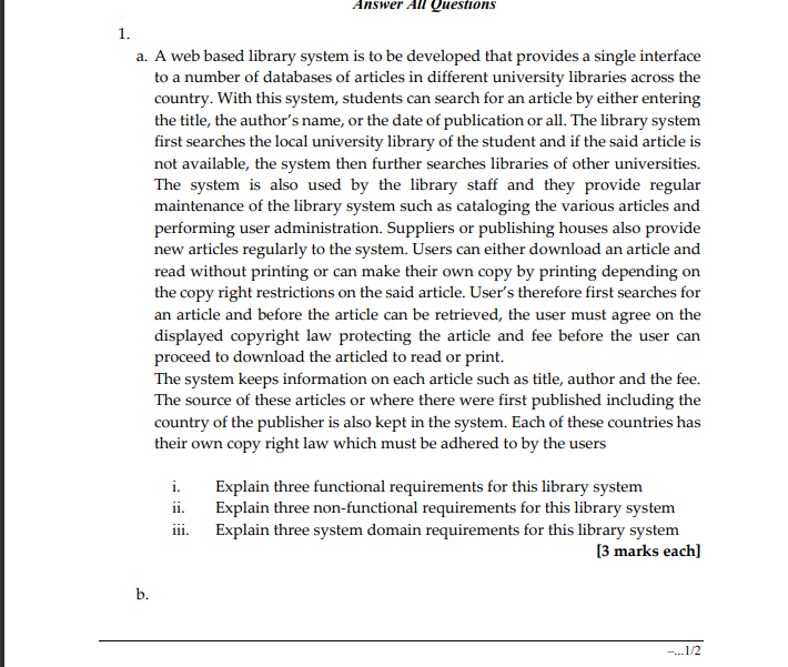 Solved Answer All Questions 1. a. A web based library system | Chegg.com
