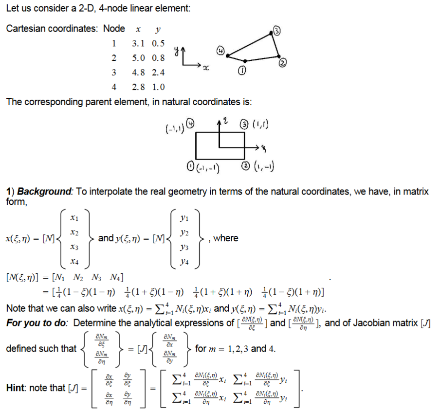 Let us consider a 2-D, 4-node linear element: | Chegg.com