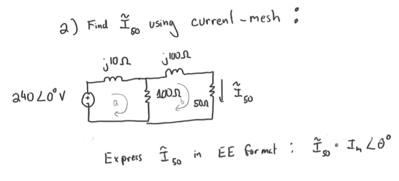Solved 2) Find I~50 using current-mesh: | Chegg.com