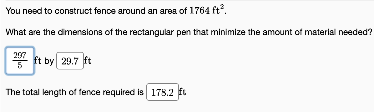 Solved You need to construct fence around an area of 1764ft2 | Chegg.com