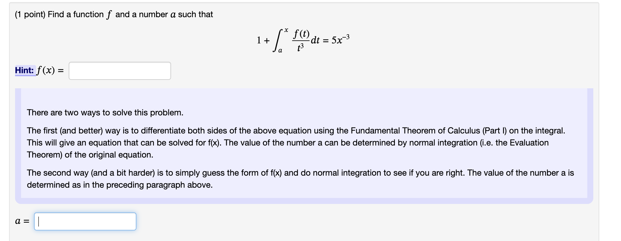 Solved (1 point) Find a function f and a number a such that | Chegg.com