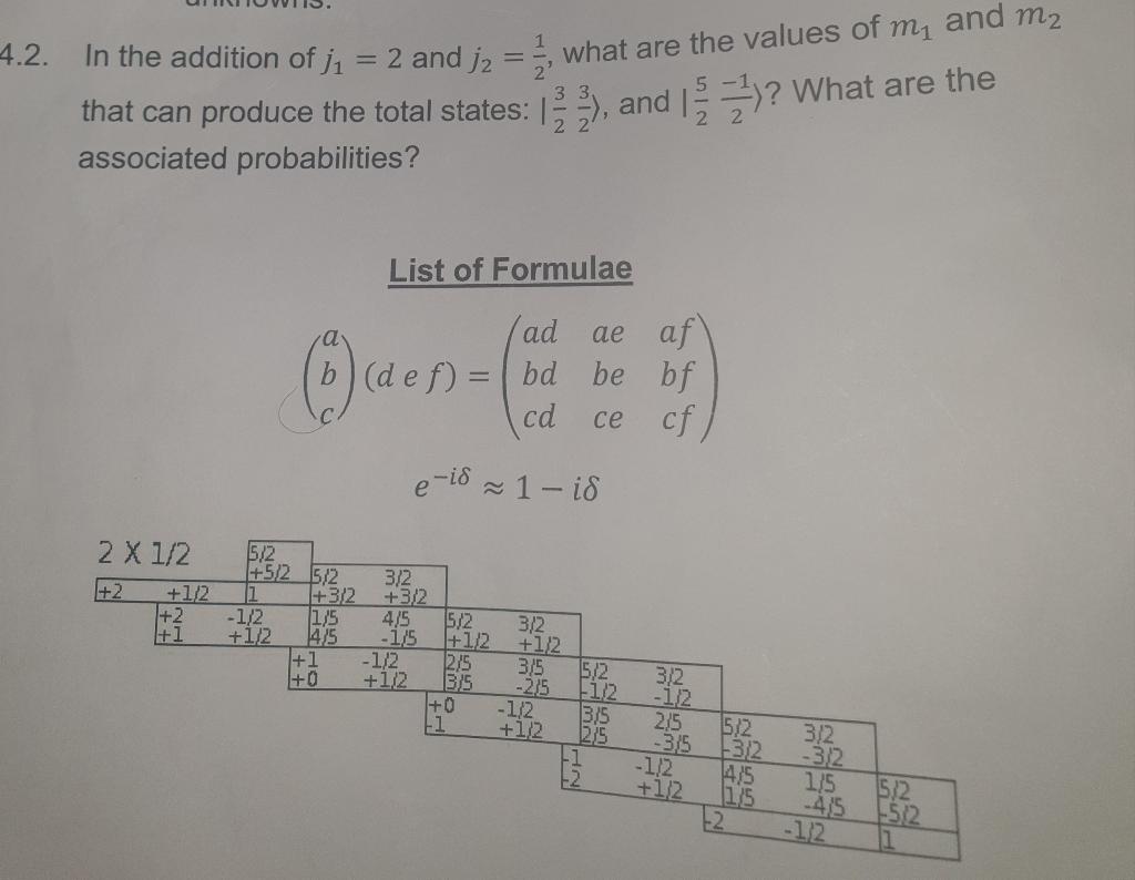Solved 2. In the addition of j1=2 and j2=21, what are the | Chegg.com