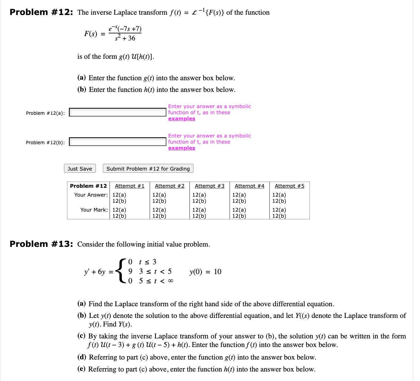 Problem \# 12: The inverse Laplace transform | Chegg.com