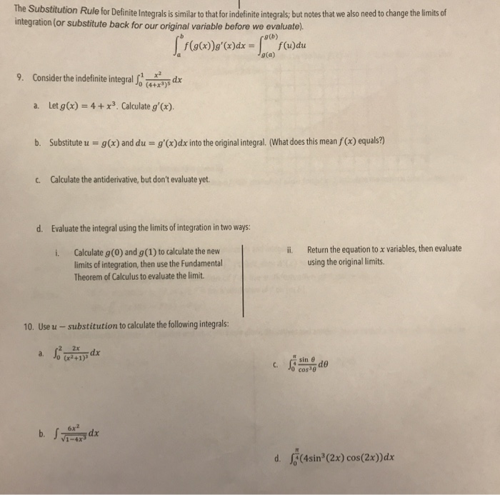 Solved The Substitution Rule for Definite Integrals is | Chegg.com