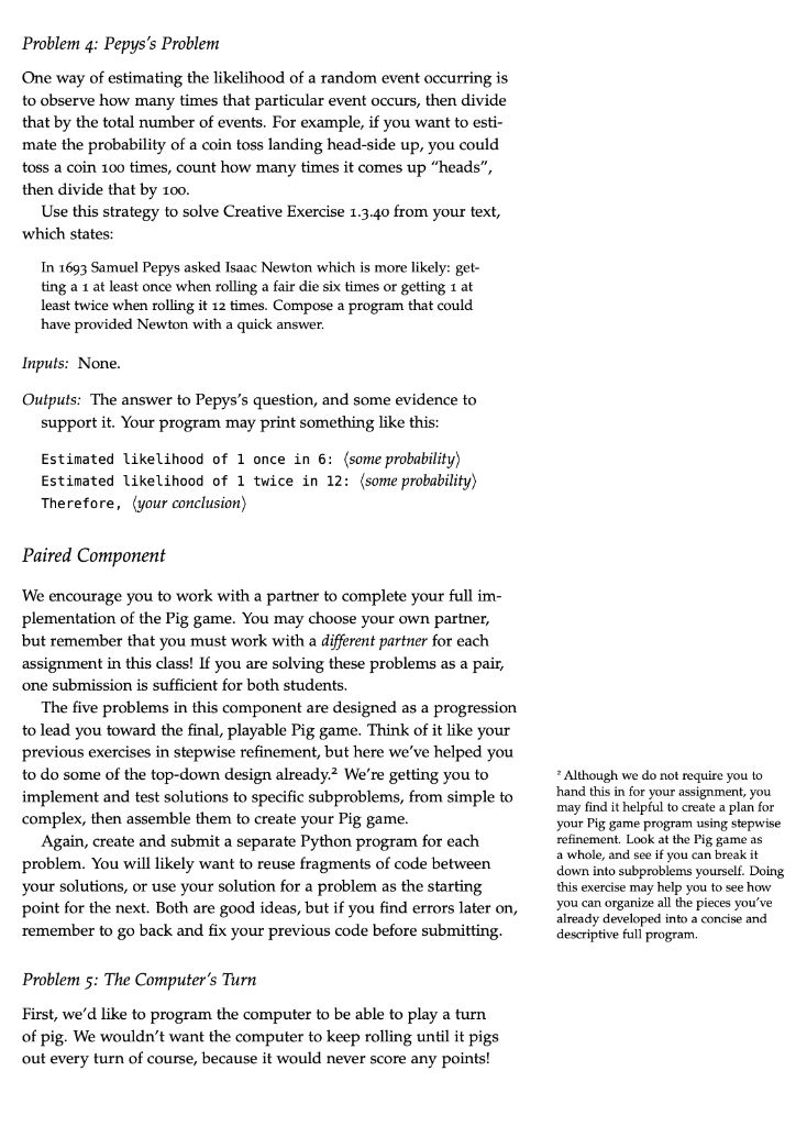 Solved CPSC 231 ASSIGNMENT #2 The Game of Pig PISMS John | Chegg.com