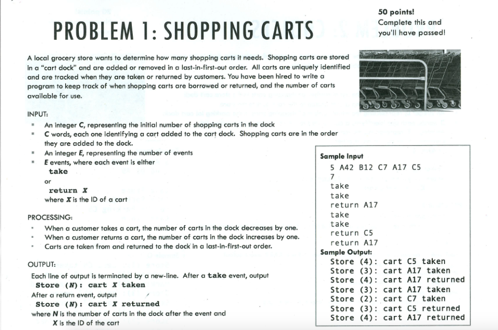 Solved PROBLEM 1: SHOPPING CARTS 50 points! Complete this | Chegg.com