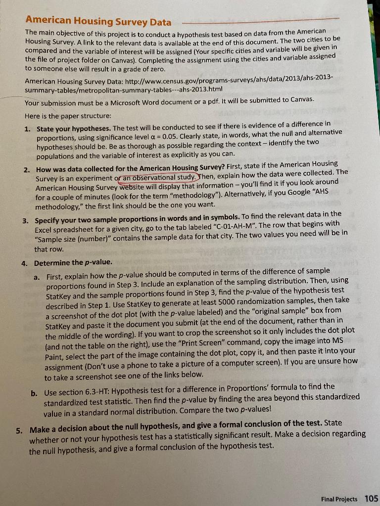 American Housing Survey Data The main objective of | Chegg.com