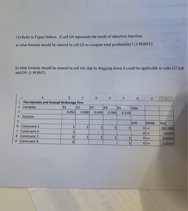 Solved 14) Refer to Figure bellow, if cell G4 represents the | Chegg.com