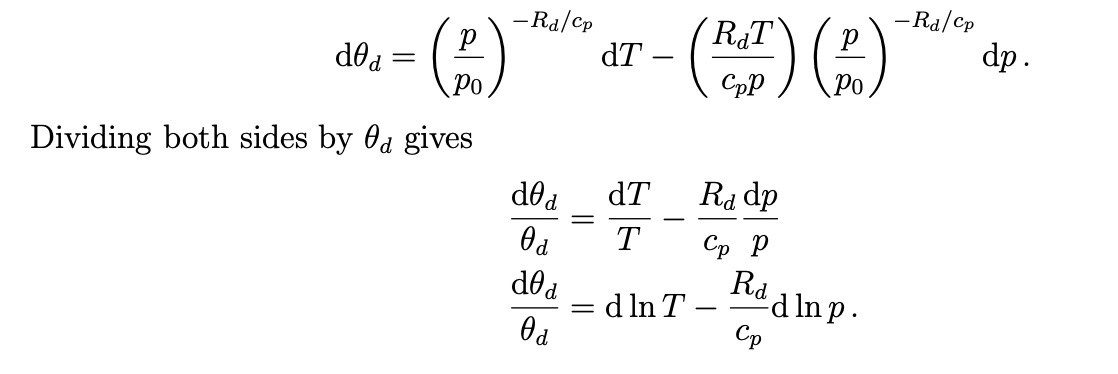 dθd=(p0p)−Rd/cp dT−(cppRdT)(p0p)−Rd/cp dp Dividing | Chegg.com