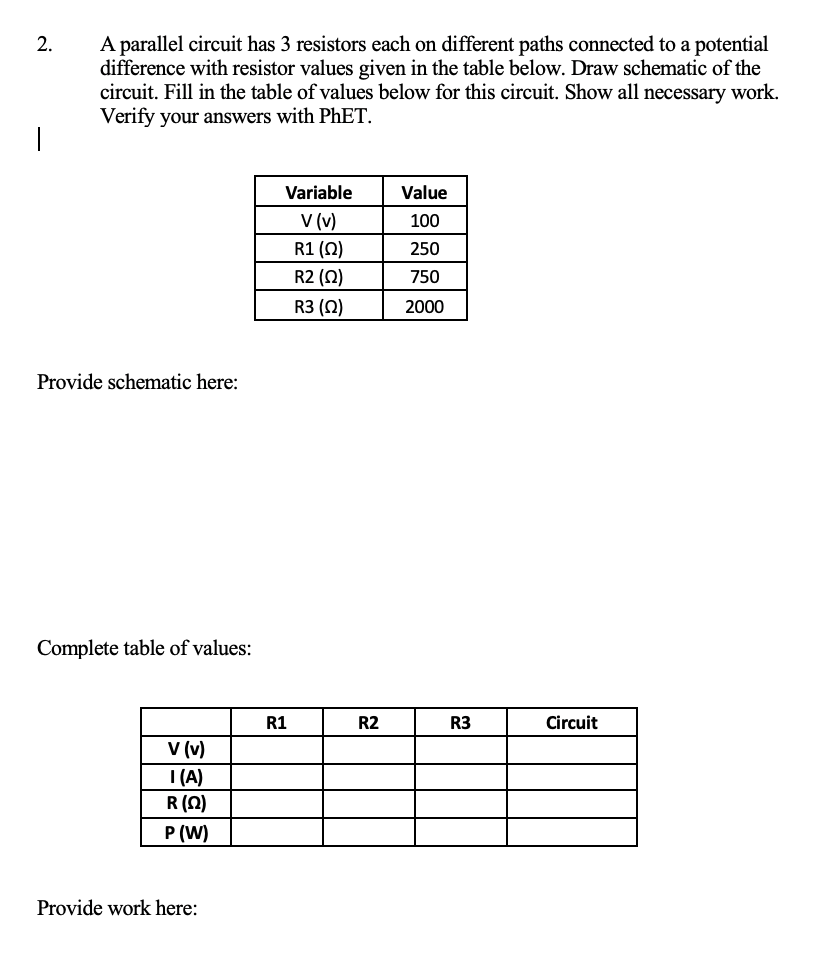 Solved 2. A parallel circuit has 3 resistors each on | Chegg.com