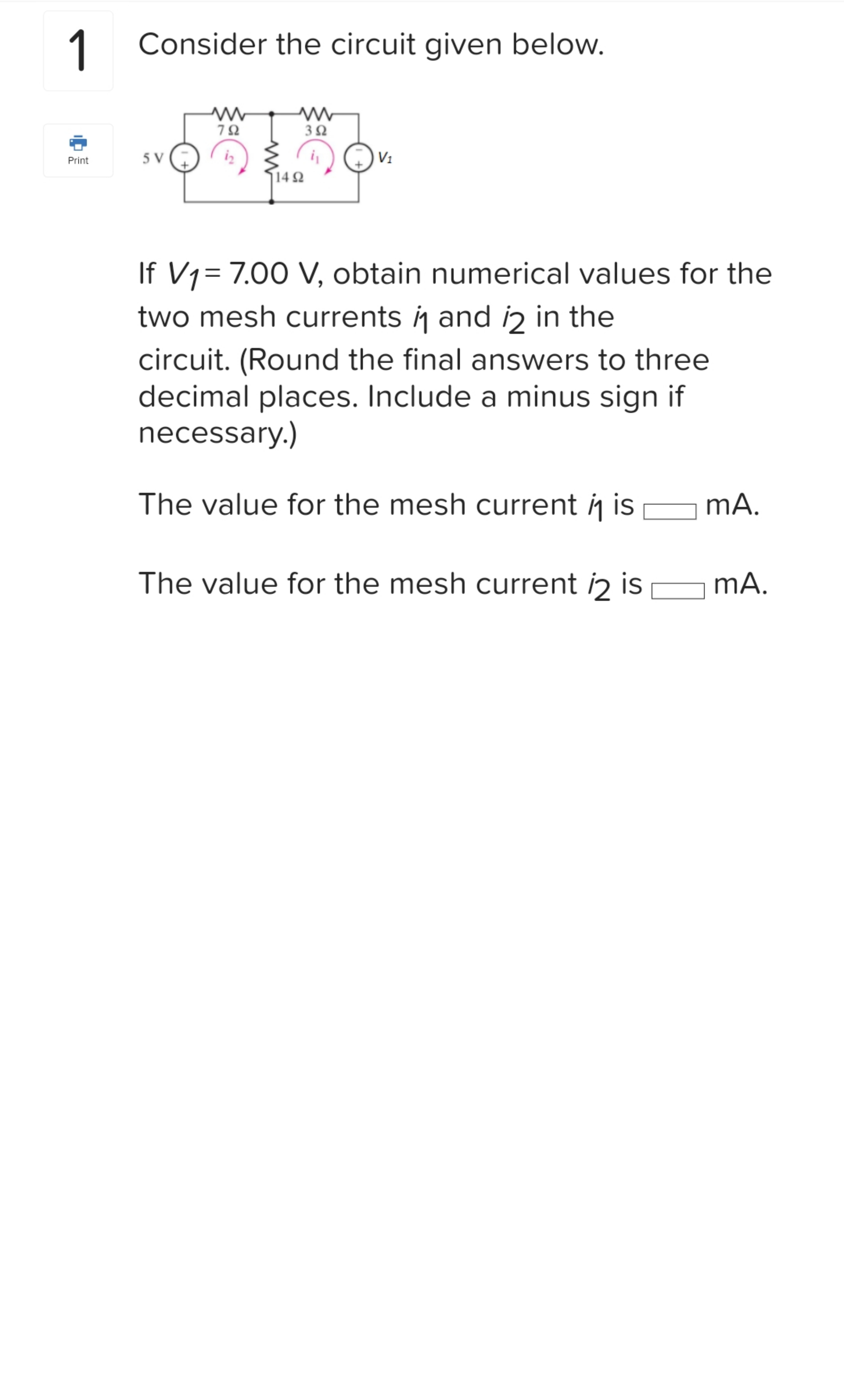 Solved 1 ﻿Consider the circuit given below.If V1=7.00V, | Chegg.com