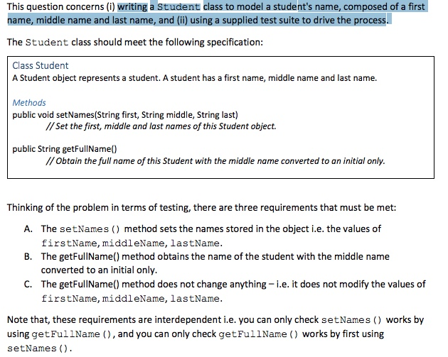 Solved This question concerns (i) writing a Student class to | Chegg.com