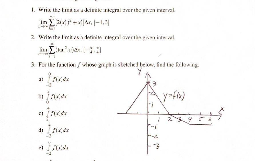Solved 1. Write the limit as a definite integral over the | Chegg.com
