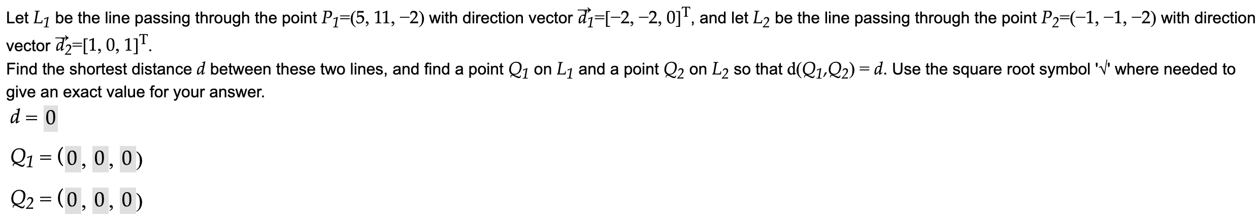 Solved Let L1 be the line passing through the point | Chegg.com