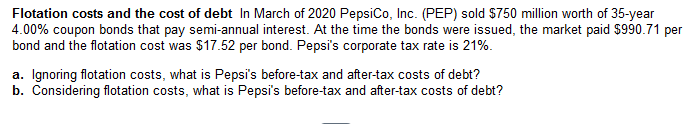 Solved Flotation costs and the cost of debt In March of 2020 | Chegg.com