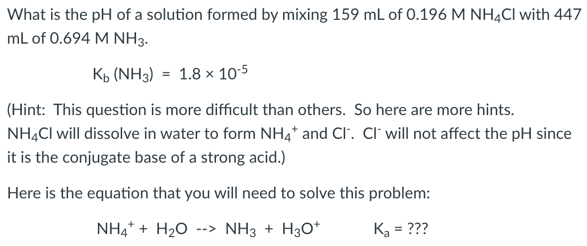 Solved What is the pH of a solution formed by mixing 159 mL | Chegg.com