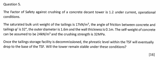 Solved Question 5.The Factor of Safety against crushing of a | Chegg.com