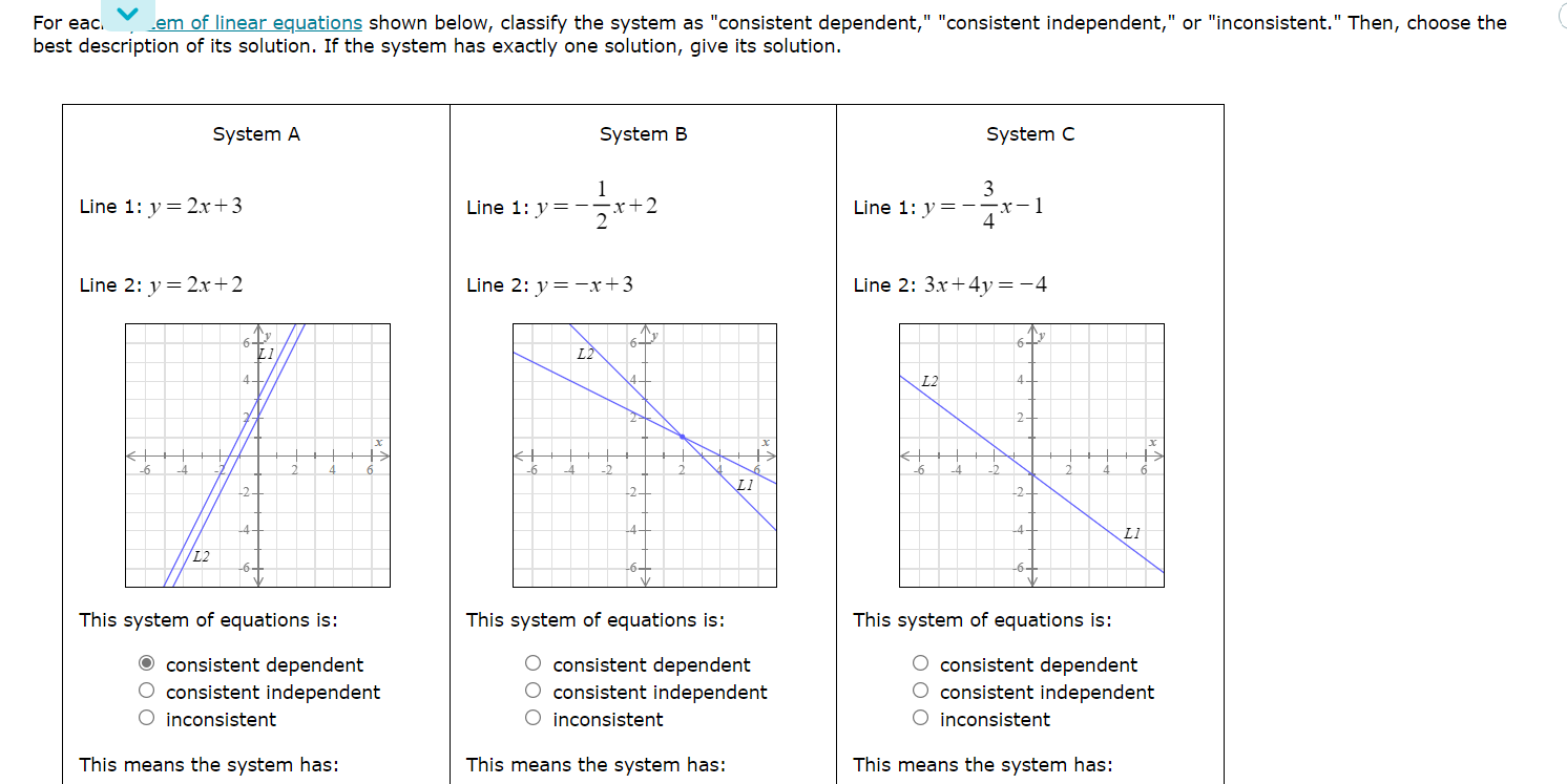 Solved For eac . .em of linear equations shown below, | Chegg.com