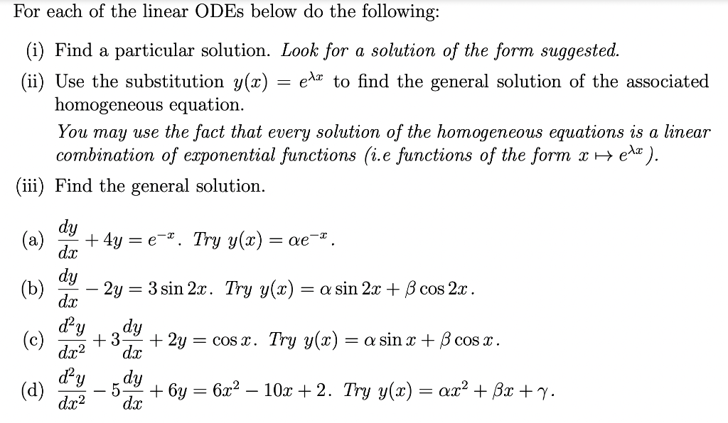 Solved For each of the linear ODEs below do the following: | Chegg.com