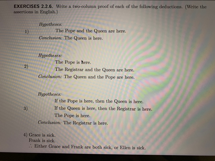 Solved EXERCISES 2.2.6. Write a two-column proof of each of | Chegg.com