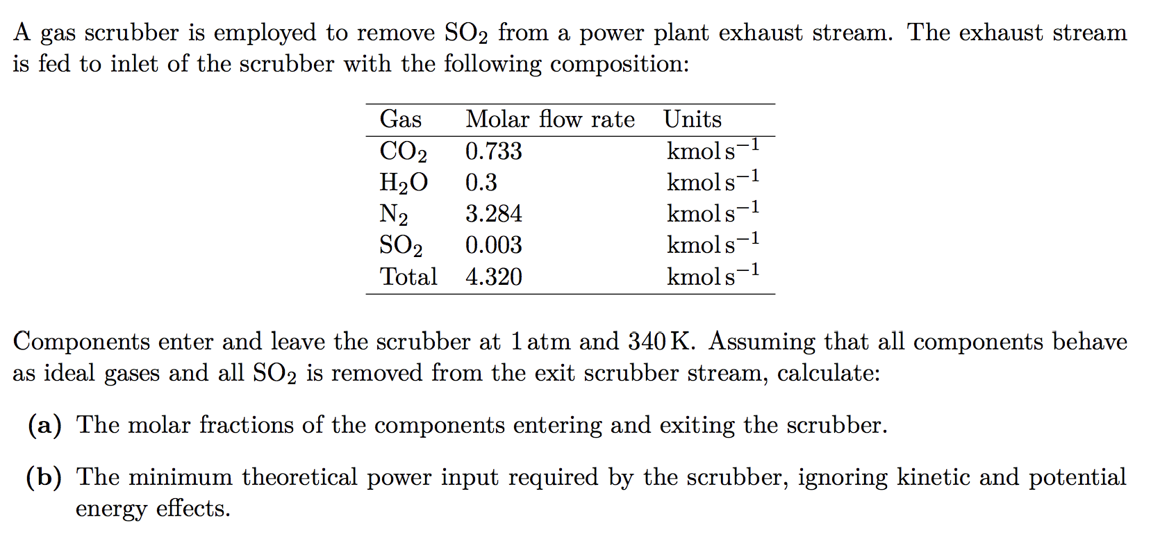 Solved A gas scrubber is employed to remove SO2 from a power | Chegg.com