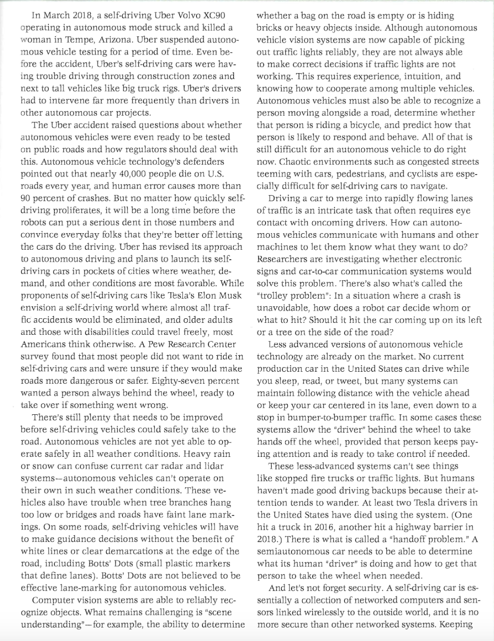 Solved Are Self-Driving Cars Ready for the Road? CASE STUDY | Chegg.com