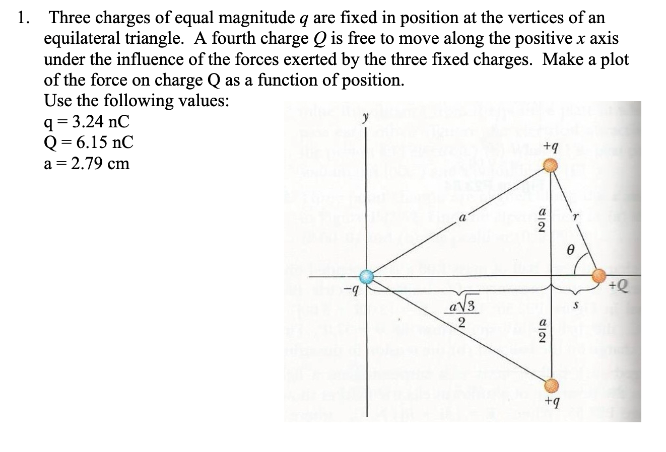 Solved Three charges of equal magnitude q are fixed in | Chegg.com