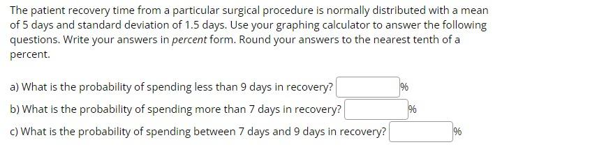 Solved The patient recovery time from a particular surgical | Chegg.com