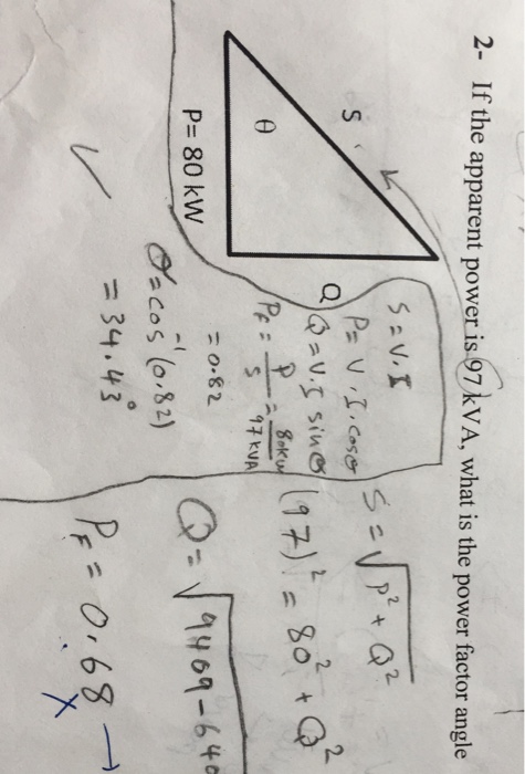 Solved If the apparent power is 97 kVA, what is the power | Chegg.com