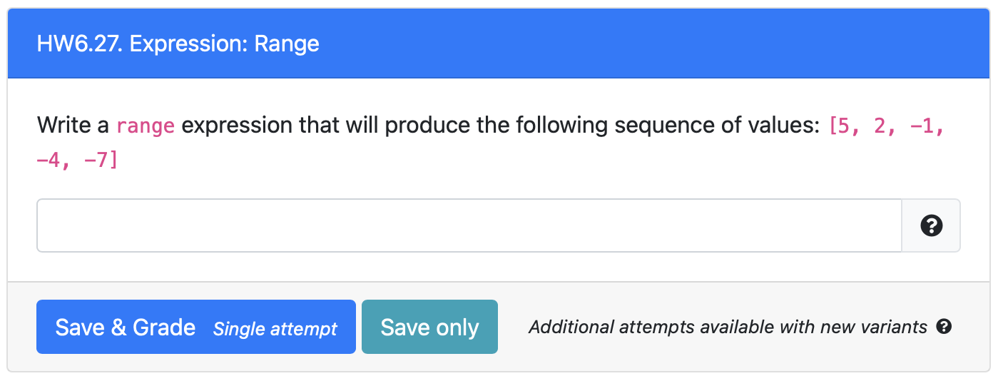 Solved HW6.27. Expression: Range Write a range expression | Chegg.com