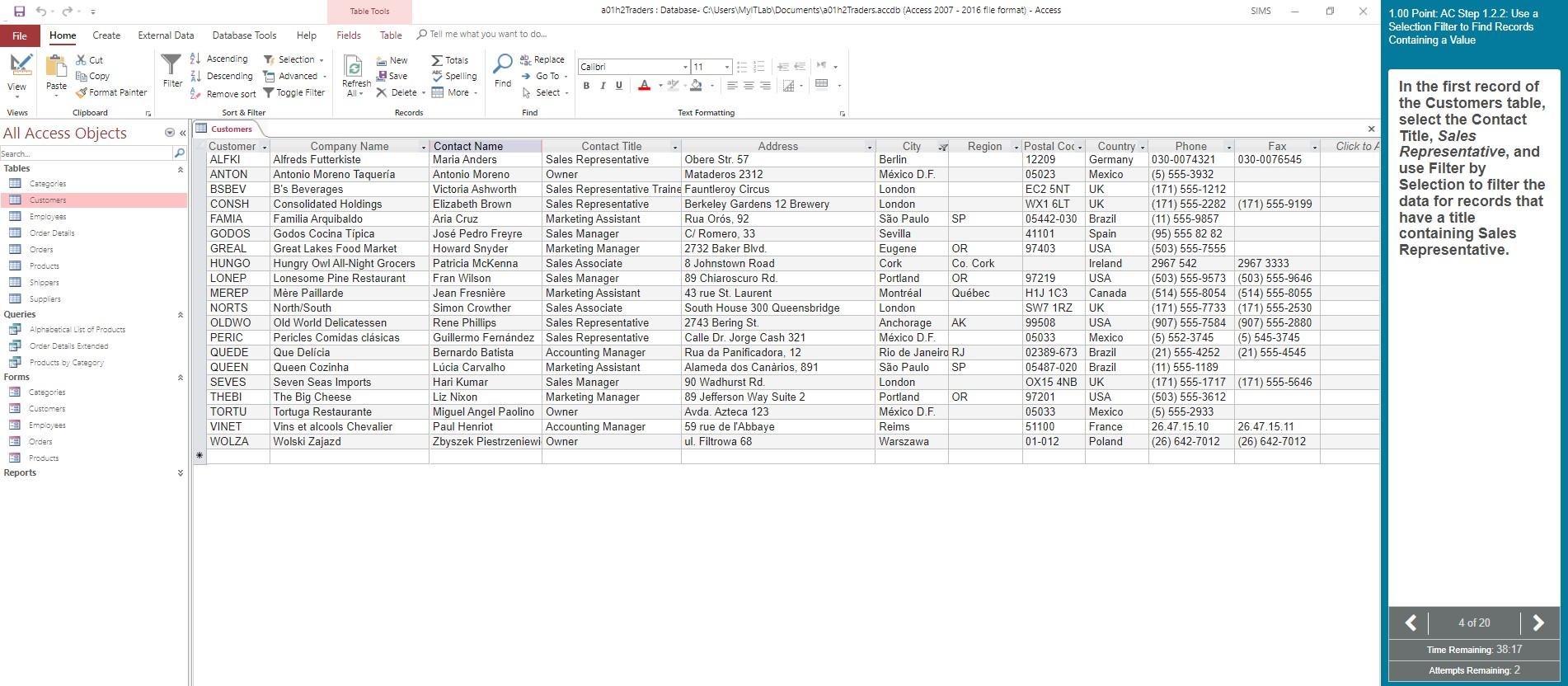 Solved In the first record of the Customers table, select | Chegg.com