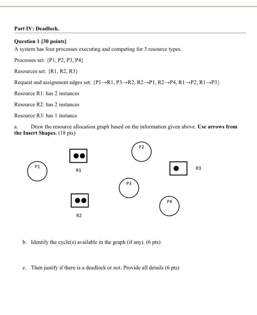 Solved Part IV: Deadlock. Question 1 [30 points) A system | Chegg.com