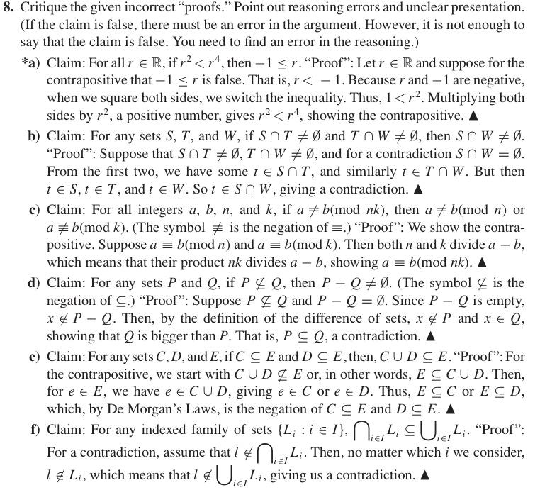 - Critique the given incorrect "proofs." Point out | Chegg.com