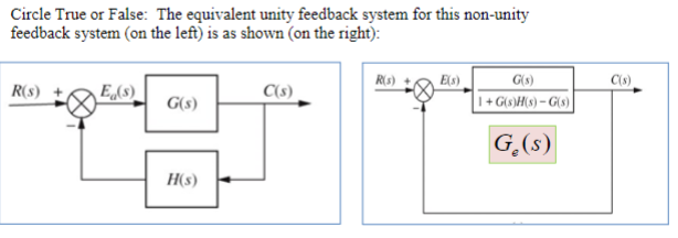 Solved Circle True or False: The equivalent unity feedback | Chegg.com