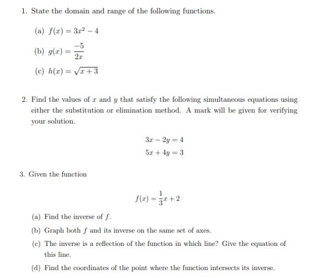 Solved 1. State the domain and range of the following | Chegg.com