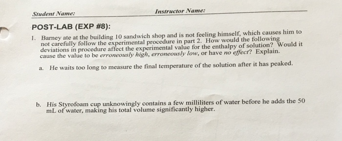 Solved Instructor Name Student Name: POST-LAB (EXP #8): 1. | Chegg.com Solved Instructor Name Student Name: POST-LAB (EXP #8): 1. | Chegg.com